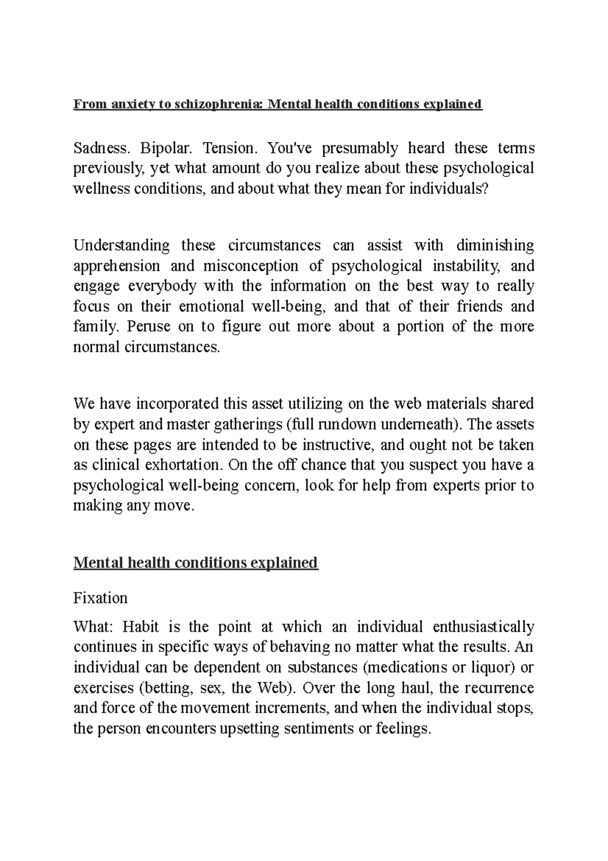 From anxiety to schizophrenia Mental health conditions explained ...
