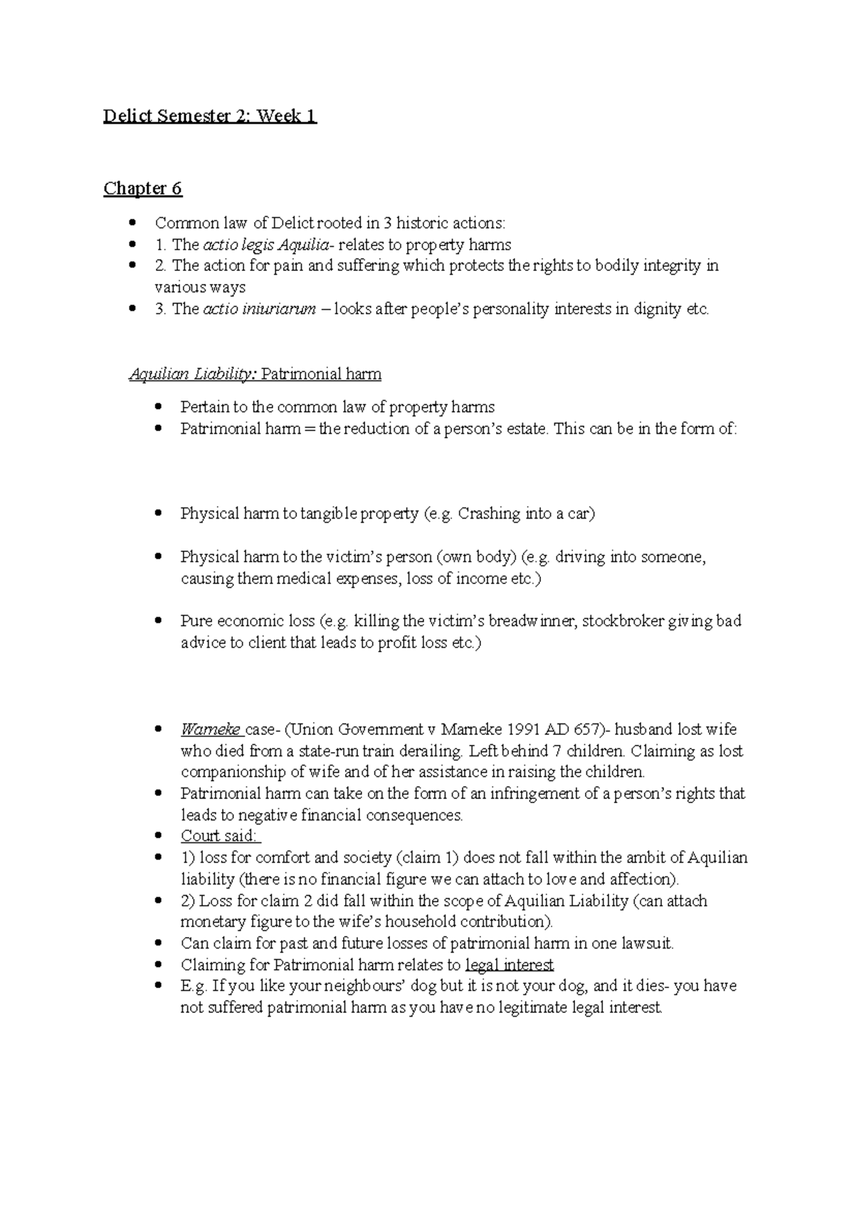 Delict Semester 2 week 1 - Delict Semester 2: Week 1 Chapter 6 Common ...