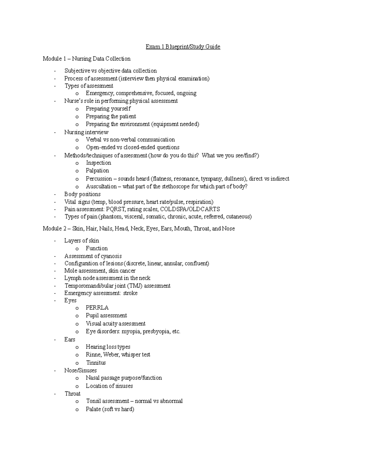 Exam 1 Blueprint - Exam 1 study guide - Exam 1 Blueprint/Study Guide ...