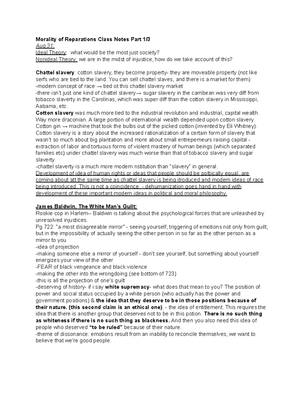 Morality class notes part 1/3 - Morality of Reparations Class Notes ...