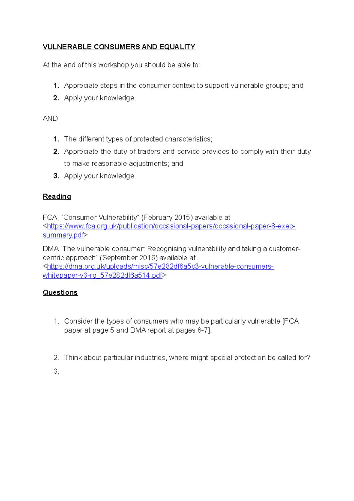Workshop Instructions - Vulnerable Consumers and Eaulity - VULNERABLE ...
