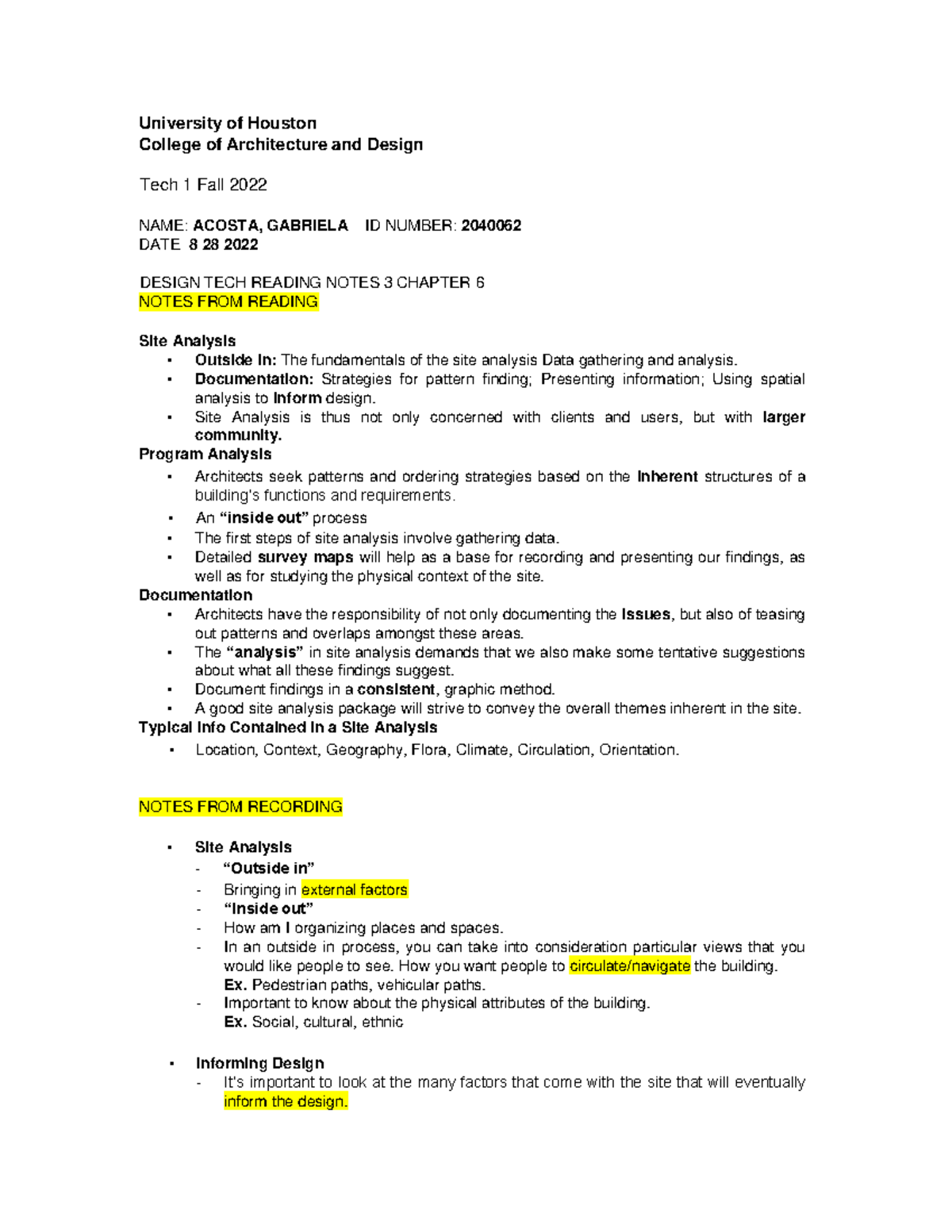 Lecture Ch. 6 Notes - University of Houston College of Architecture and ...