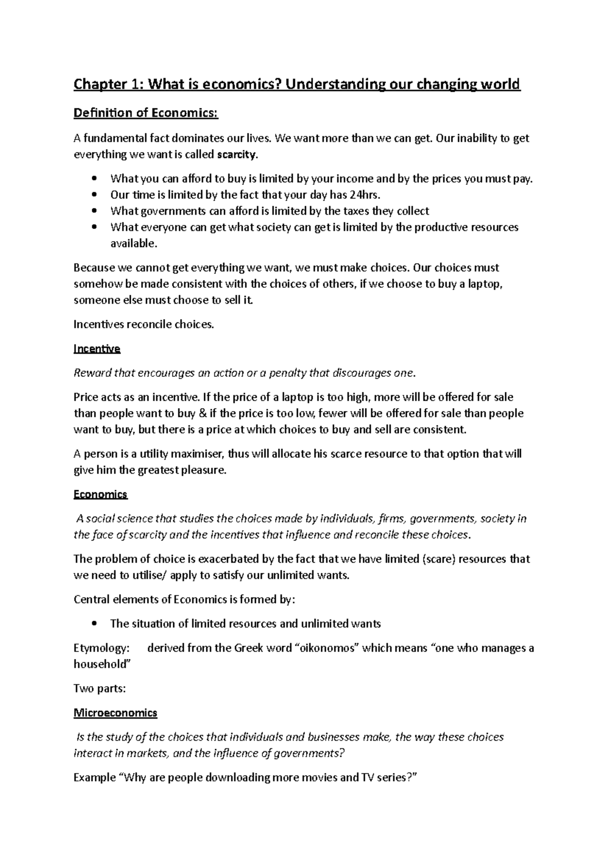 Economics Notes - Chapter 1: What is economics? Understanding our ...
