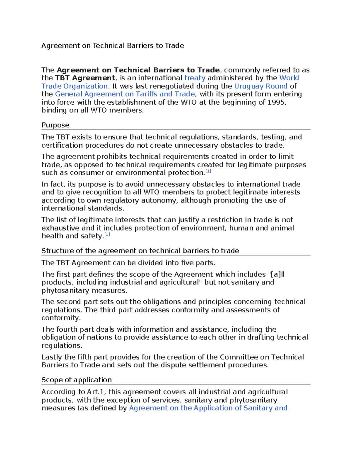 Basics of Agreement on Technical Barriers to Trade - Agreement on ...