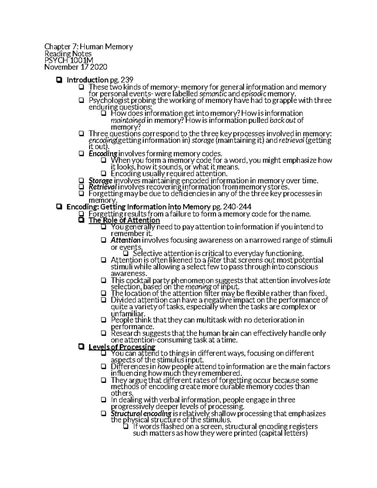 Chapter 7 Human Memory-2 - Chapter 7: Human Memory Reading Notes PSYCH ...