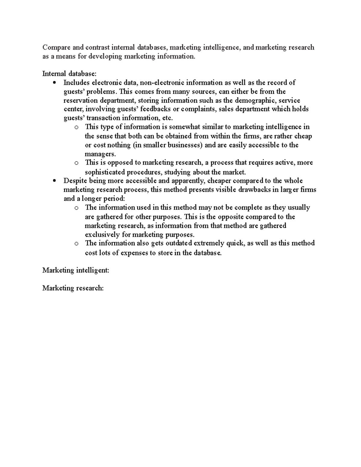 TM Personal assignment 2 - Compare and contrast internal databases ...