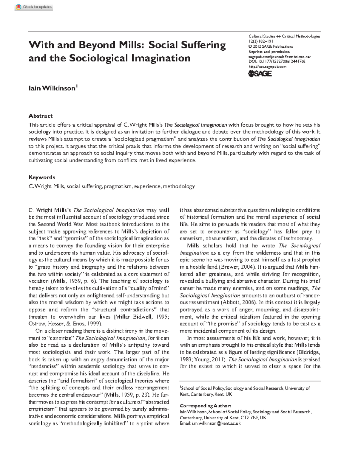 Social Suffering and Sociological Imagination - Cultural Studies ↔ ...