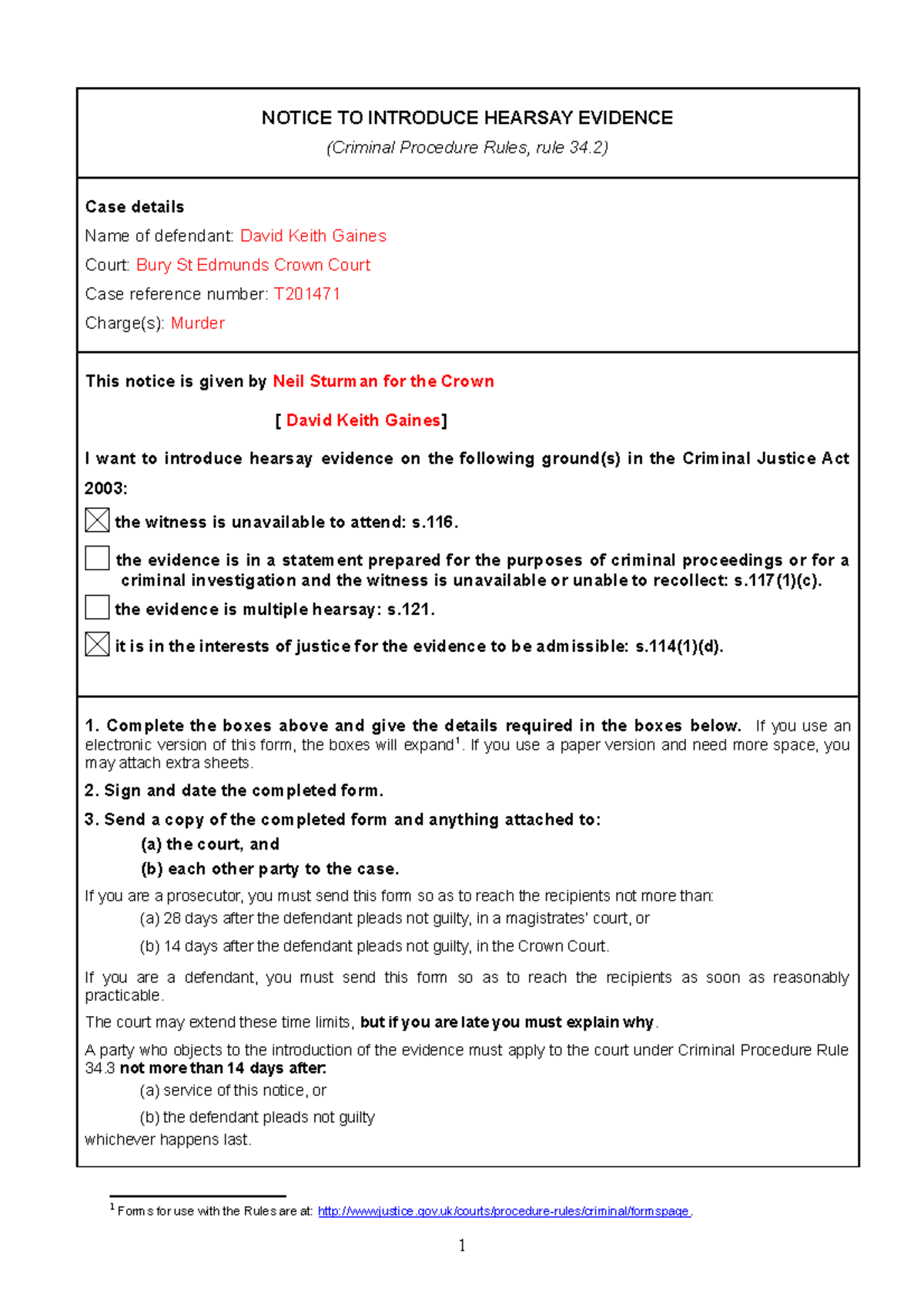 Crim Lit 18 - Crim PR Form Notice to Introduce Hearsay - NOTICE TO ...
