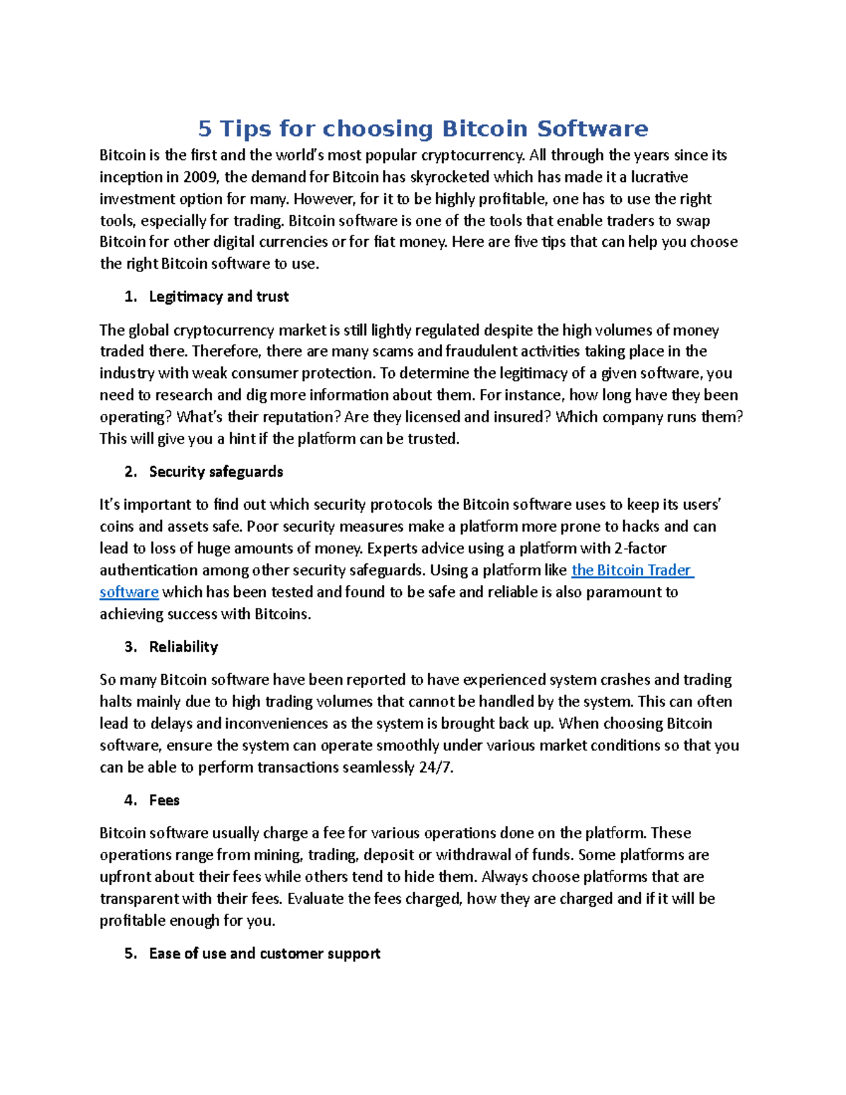 5 Tips to choosing Bitcoin Software - 5 Tips for choosing Bitcoin ...