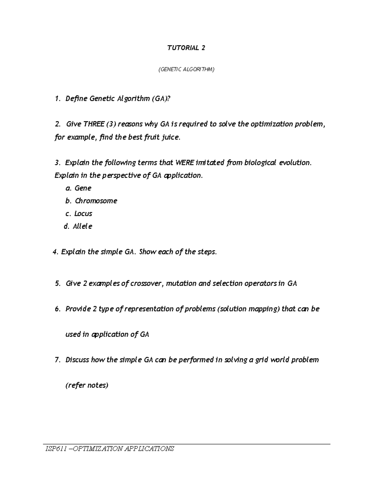 ISP611- Tutorial 2 - notes - ISP611 –OPTIMIZATION APPLICATIONS TUTORIAL ...