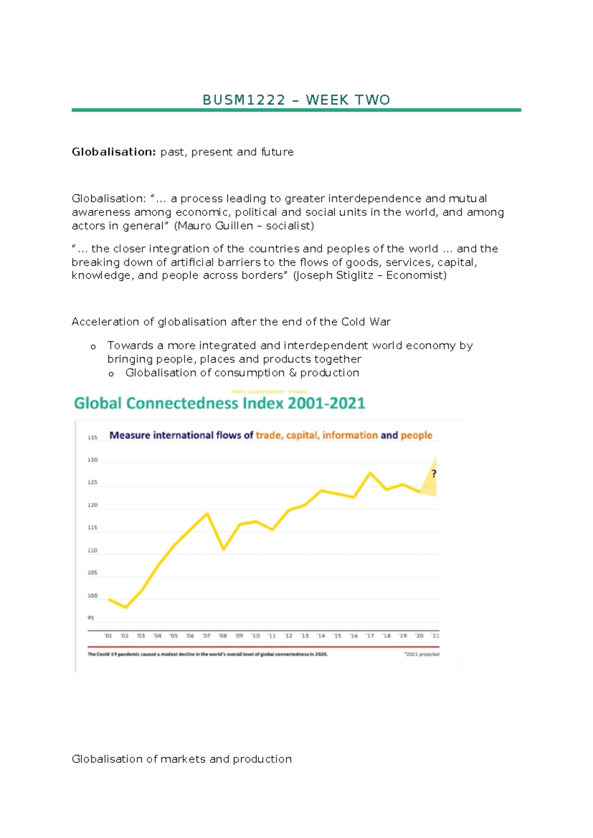 Week 2 notes - week 2 - BUSM1222 – WEEK TWO Globalisation: past ...
