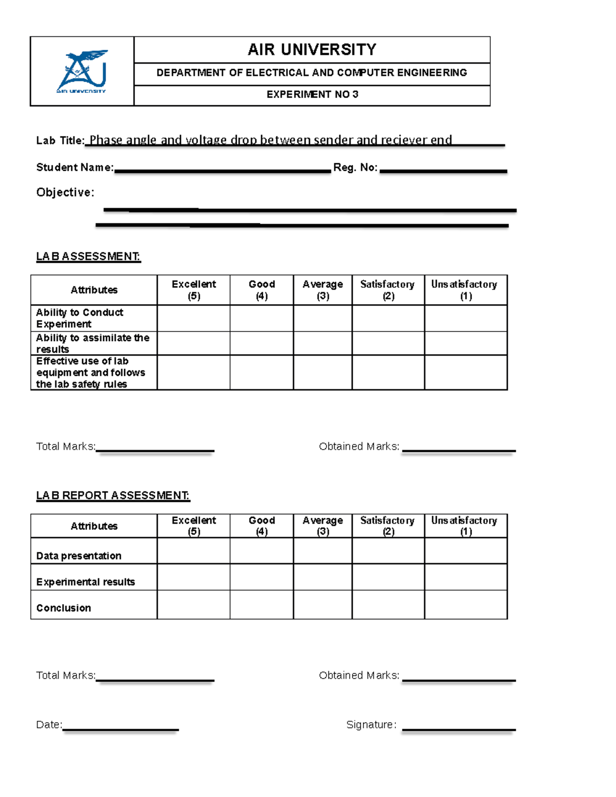 Experiment 3 - power transmission lab - AIR UNIVERSITY DEPARTMENT OF ...