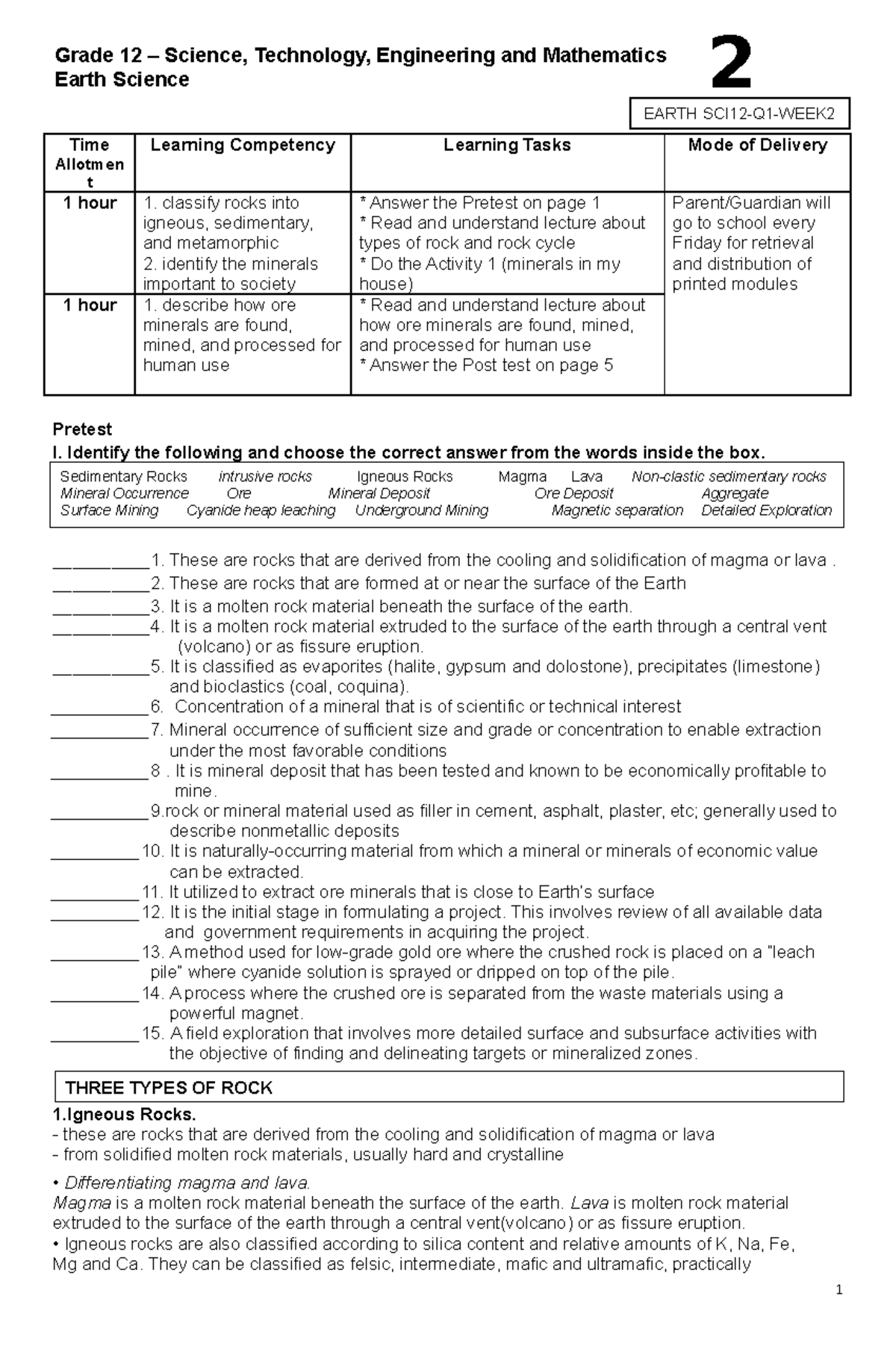 Earth- Science-W2 - Pwet - Grade 12 – Science, Technology, Engineering ...