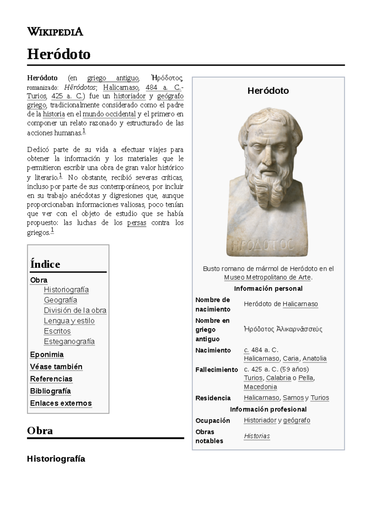 Heródoto - descripcion - Heródoto Busto romano de mármol de Heródoto en ...
