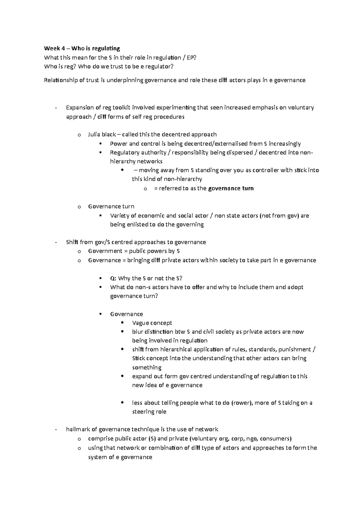 Env 4 - law law - Week 4 – Who is regulating What this mean for the S ...