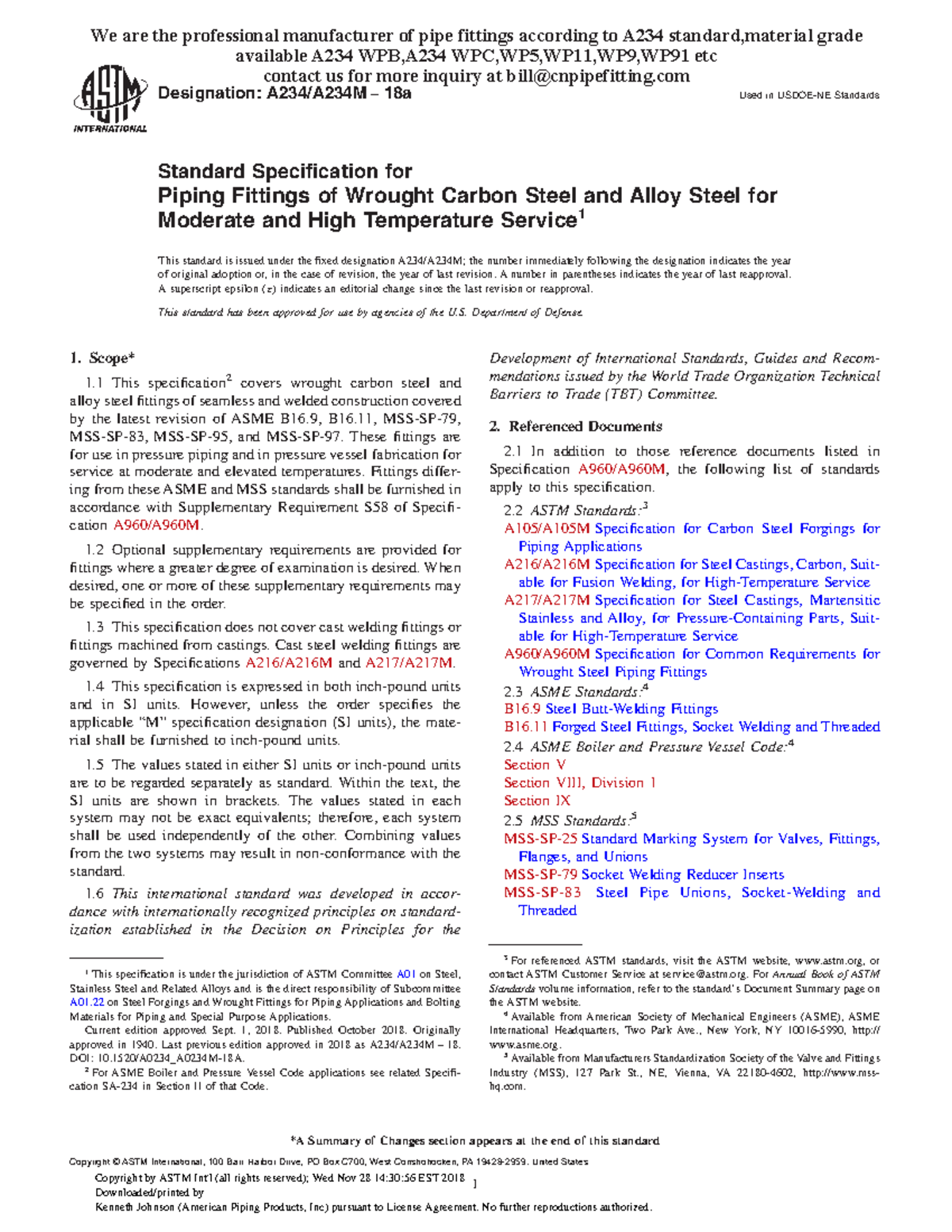 Astm A234 A234M 2018 - Designation: A234/A234M − 18a Used in USDOE-NE ...