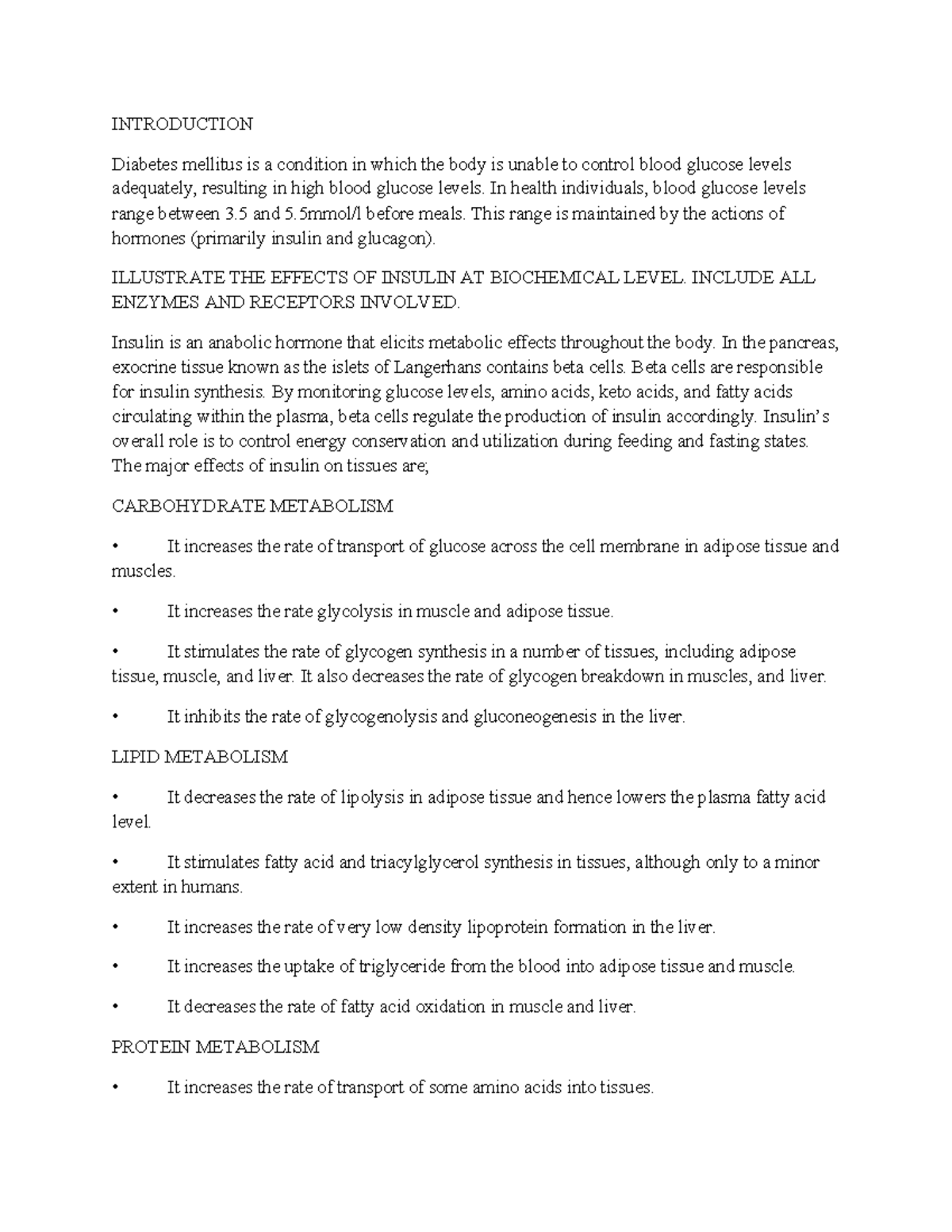 Bio - jjsh - INTRODUCTION Diabetes mellitus is a condition in which the ...