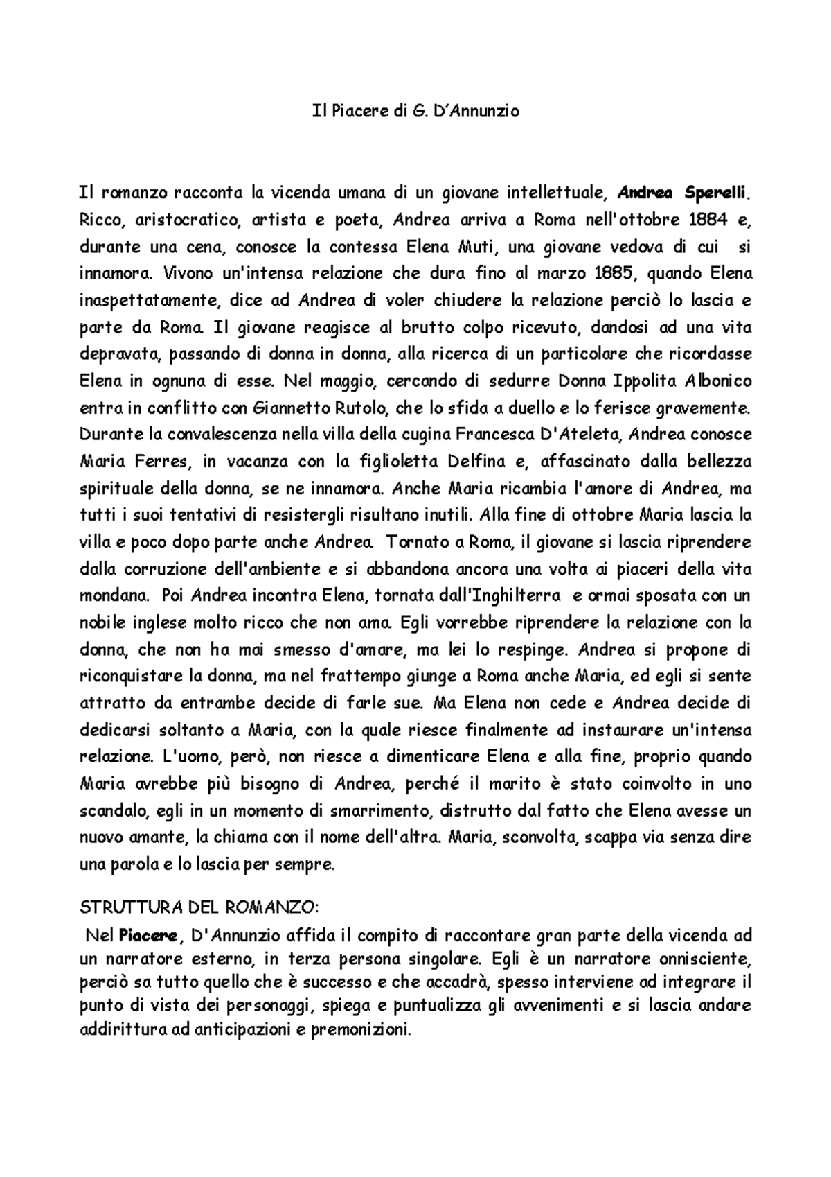 Il piacere - Il Piacere di G. D’Annunzio Il romanzo racconta la vicenda ...