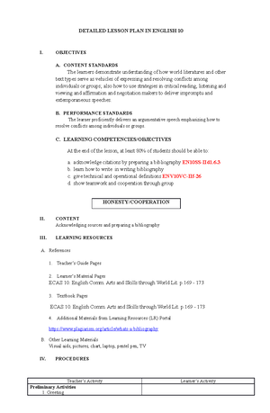 Detailed Lesson PLAN IN ENG10 - DETAILED LESSON PLAN IN ENGLISH 10 I ...