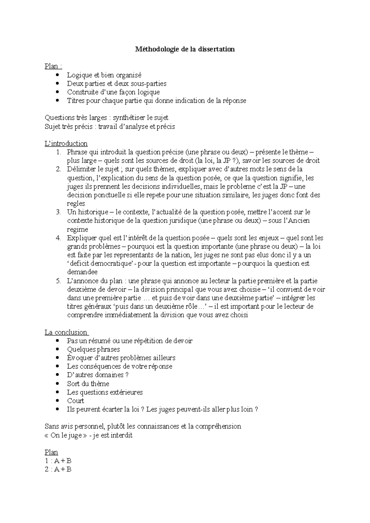 Methodologie dissertation - Méthodologie de la dissertation Plan ...