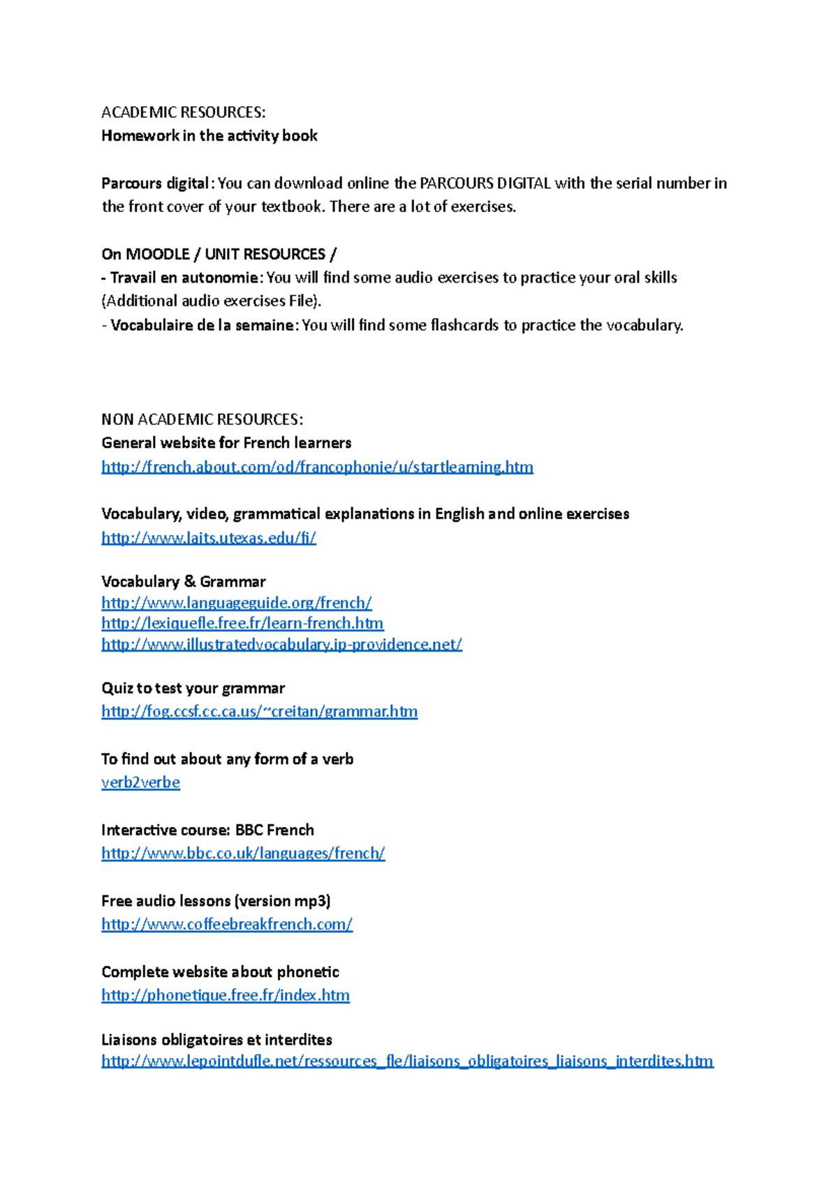 Resources to practice French at home - Introductory - ACADEMIC ...