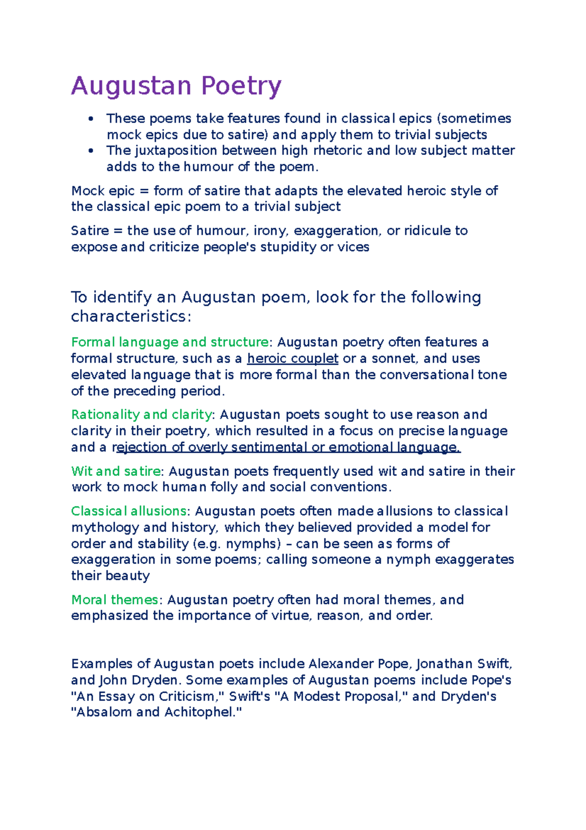 Augustan Poetry 2023 - Augustan Poetry These poems take features found ...