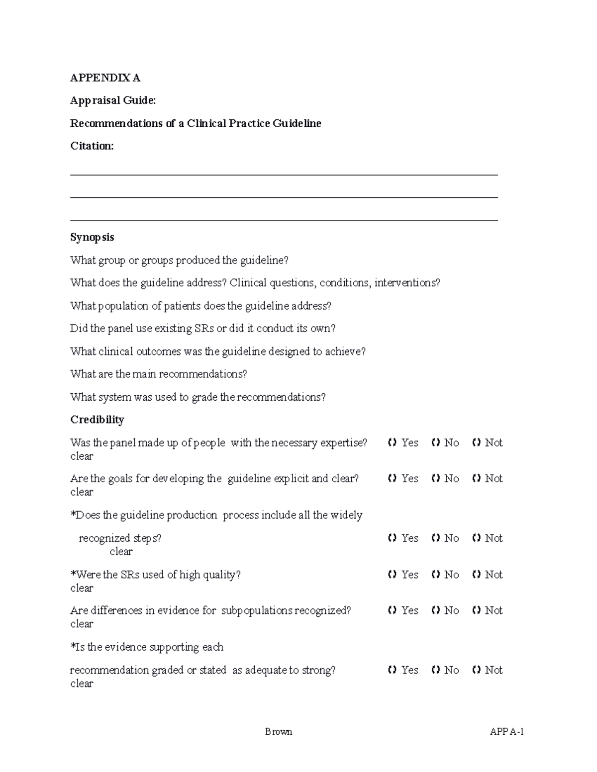 Clinical Practice Guideline Template - APPENDIX A Appraisal Guide ...
