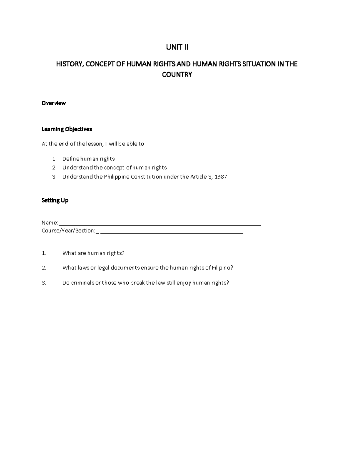 NSTP Module UNIT 2- History, Concept OF Human Rights AND Human Rights ...