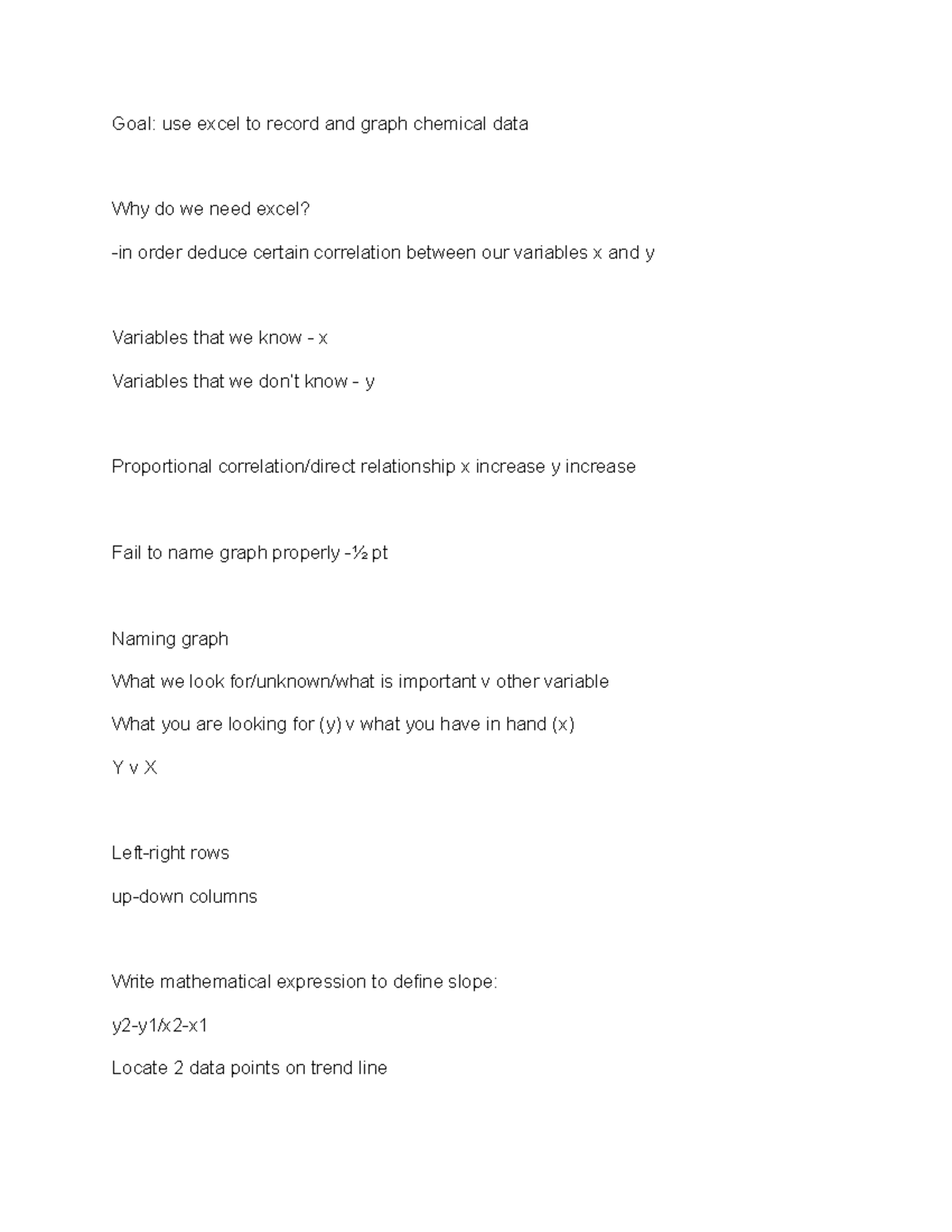 CHEM122 excel lab 2 - Goal: use excel to record and graph chemical data ...