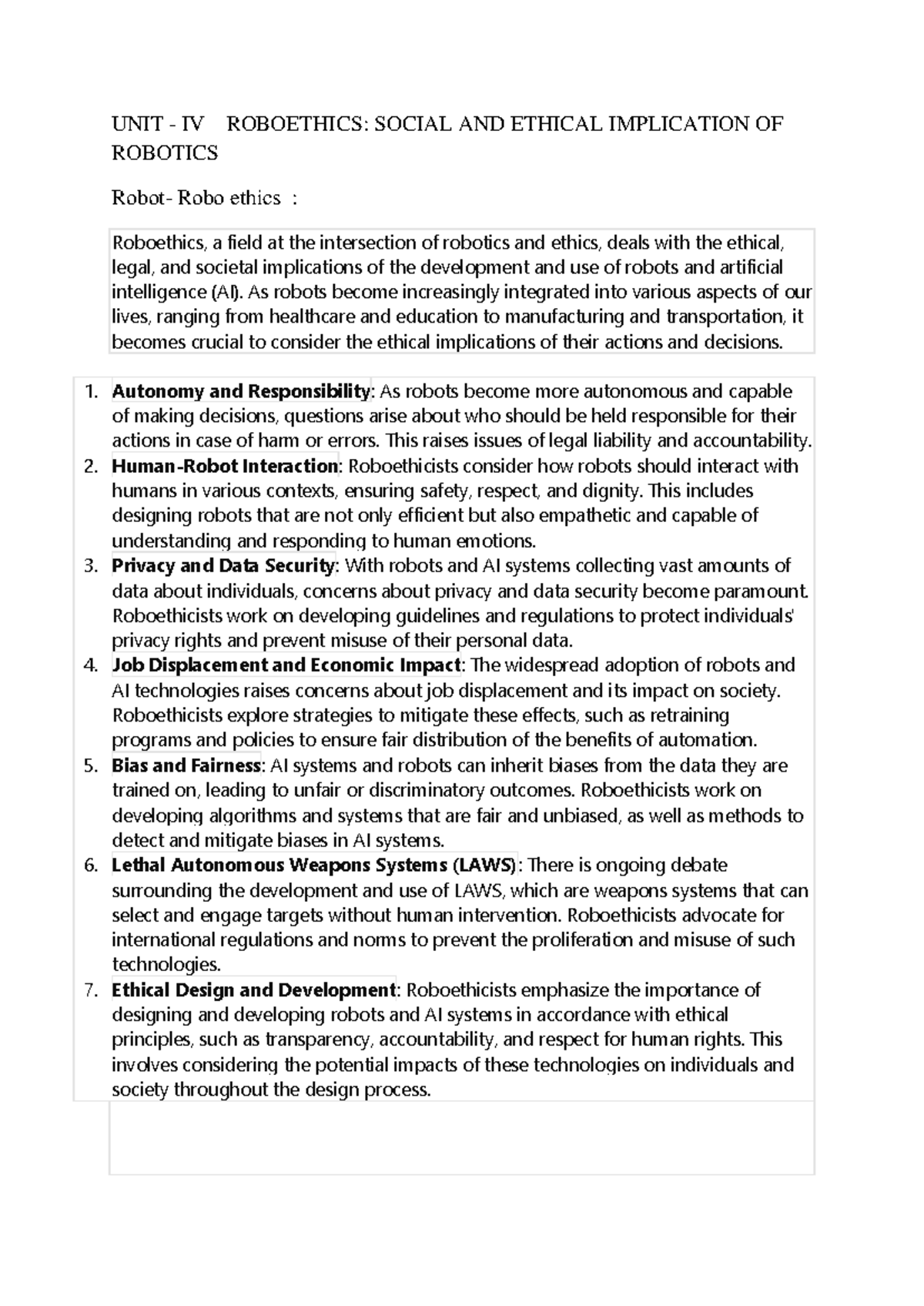 UNIT 4 CCS345 Ethics AND AI - UNIT - IV ROBOETHICS: SOCIAL AND ETHICAL ...