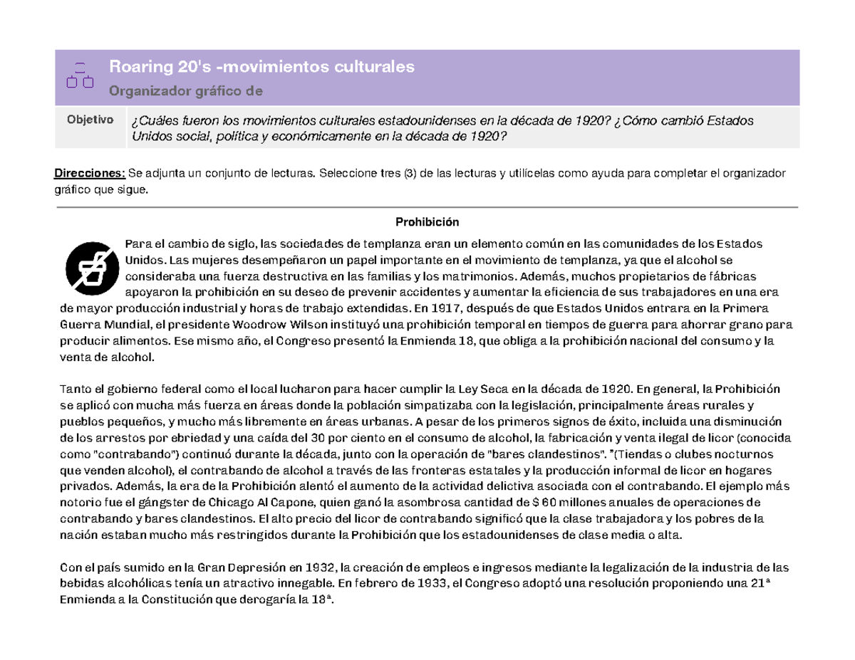 Anisa White - ( Spanish) Graphic Organizer Roaring 20’s Cultural ...