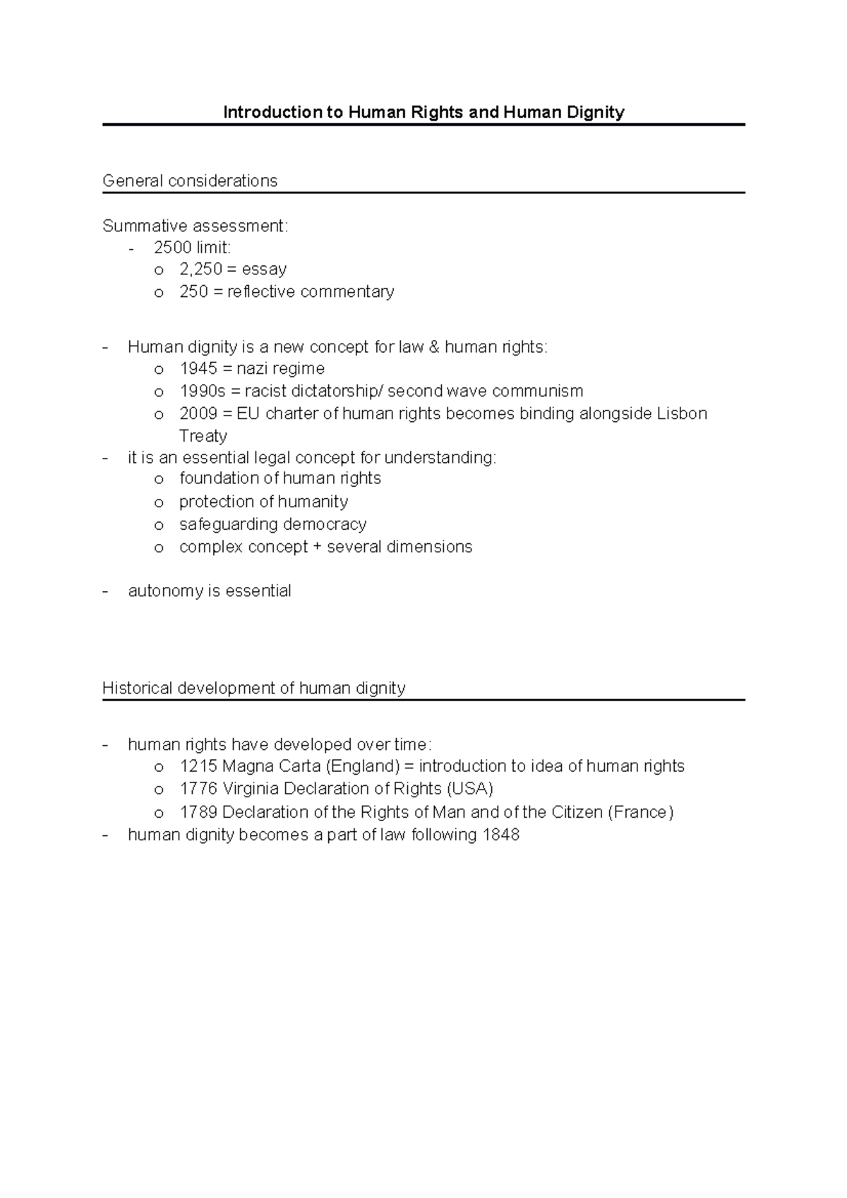 Introduction to Human Rights and Human Dignity - lecture - Introduction ...