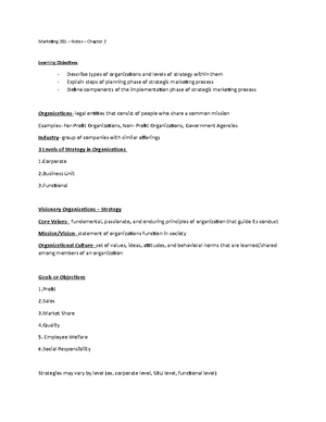 Marketing 201- Chapter 2 Notes Part 1 - Marketing 201 – Notes – Chapter ...