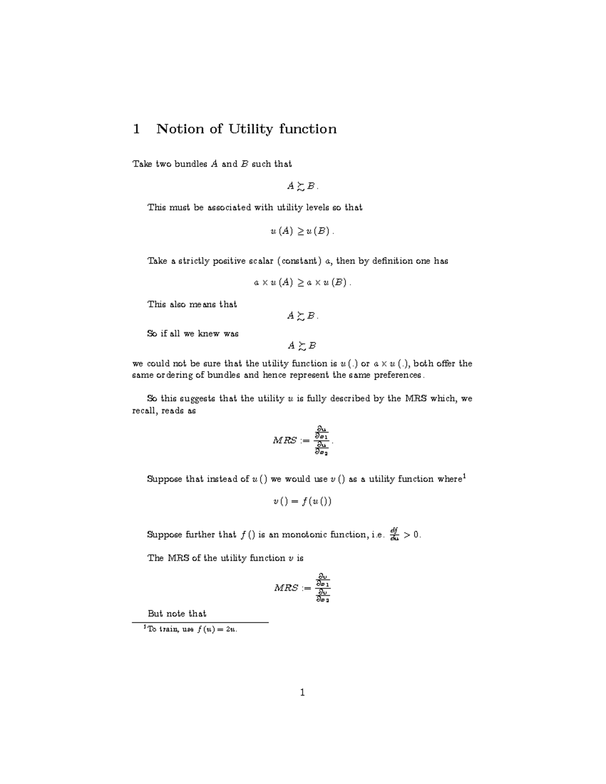 Lecture 3 - 1 Notion of Utility function Take two bundles A and B such ...