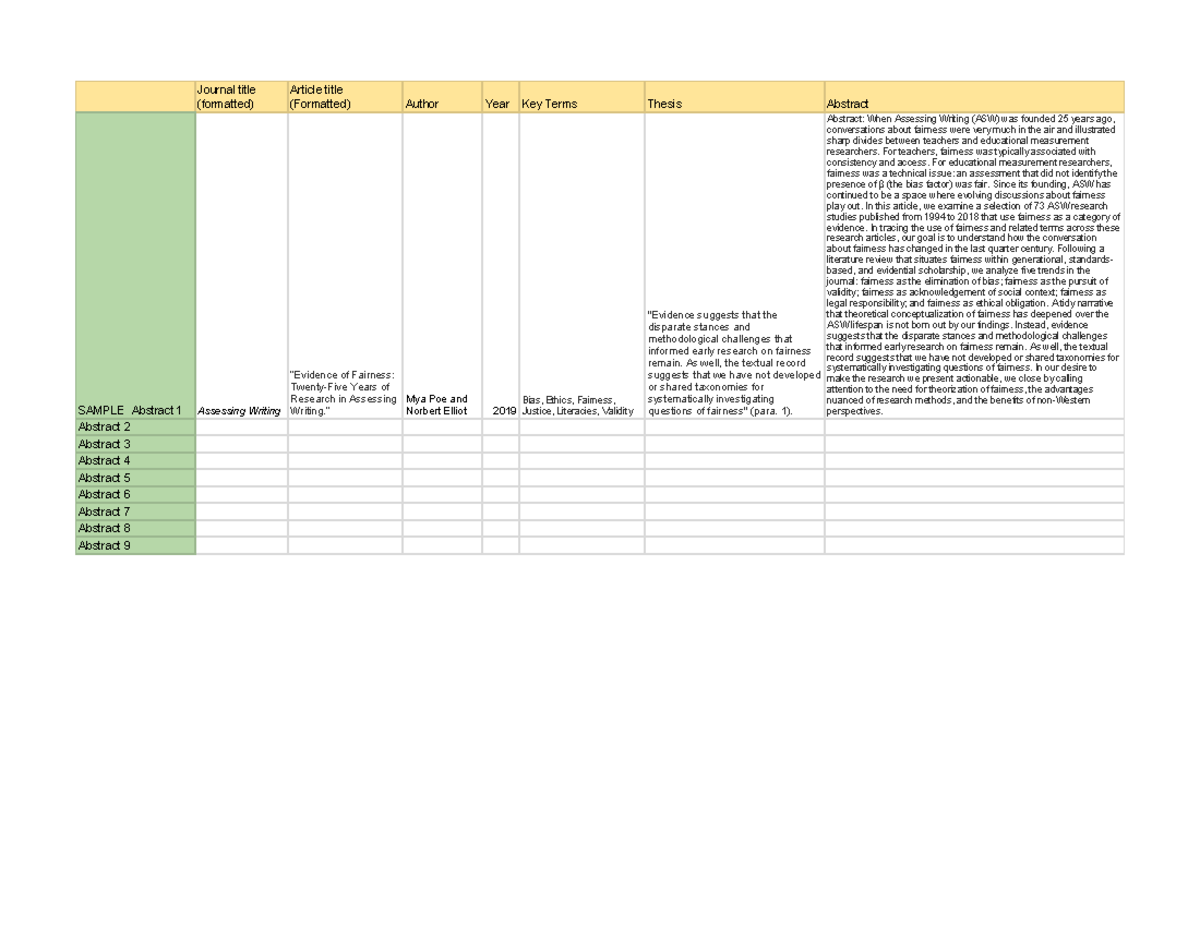 Sample Abstract Grid Sample Grid Journal Title Formatted Article