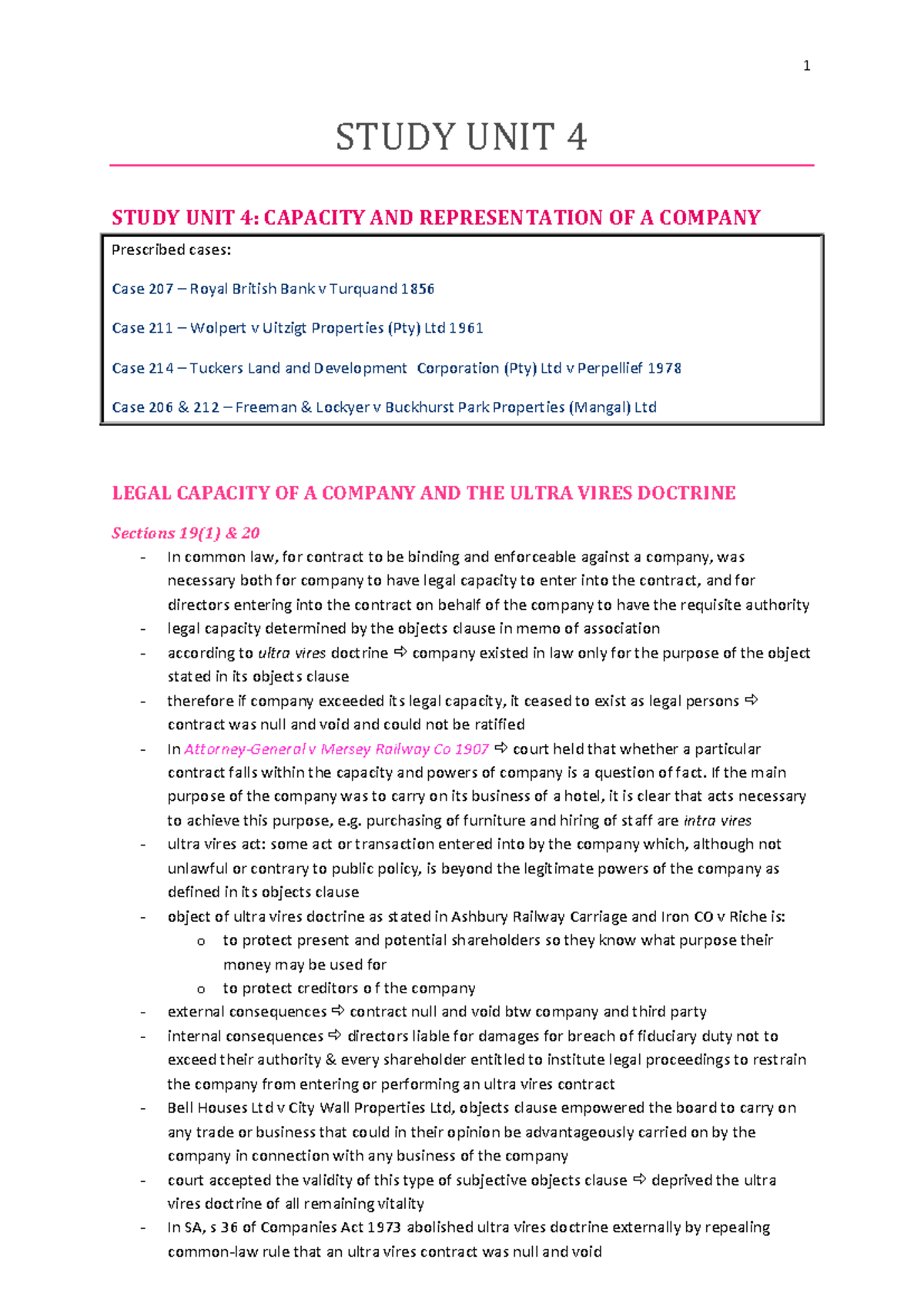 LML4806 Study Unit 4 - Summary Company Law - STUDY UNIT 4 STUDY UNIT 4 ...