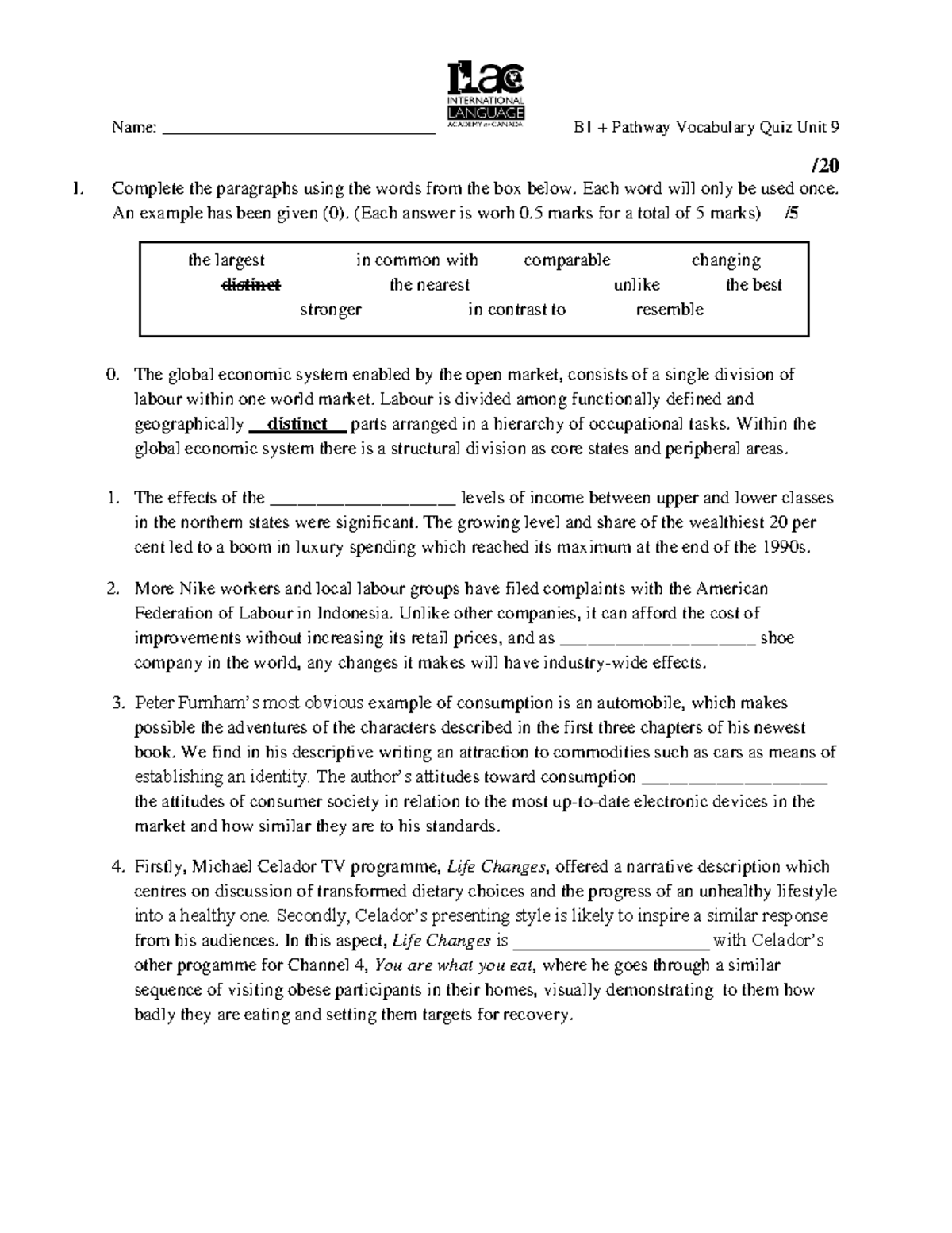 Pathway Module 1-Unit 9 Vocabulary Quiz - Name ...