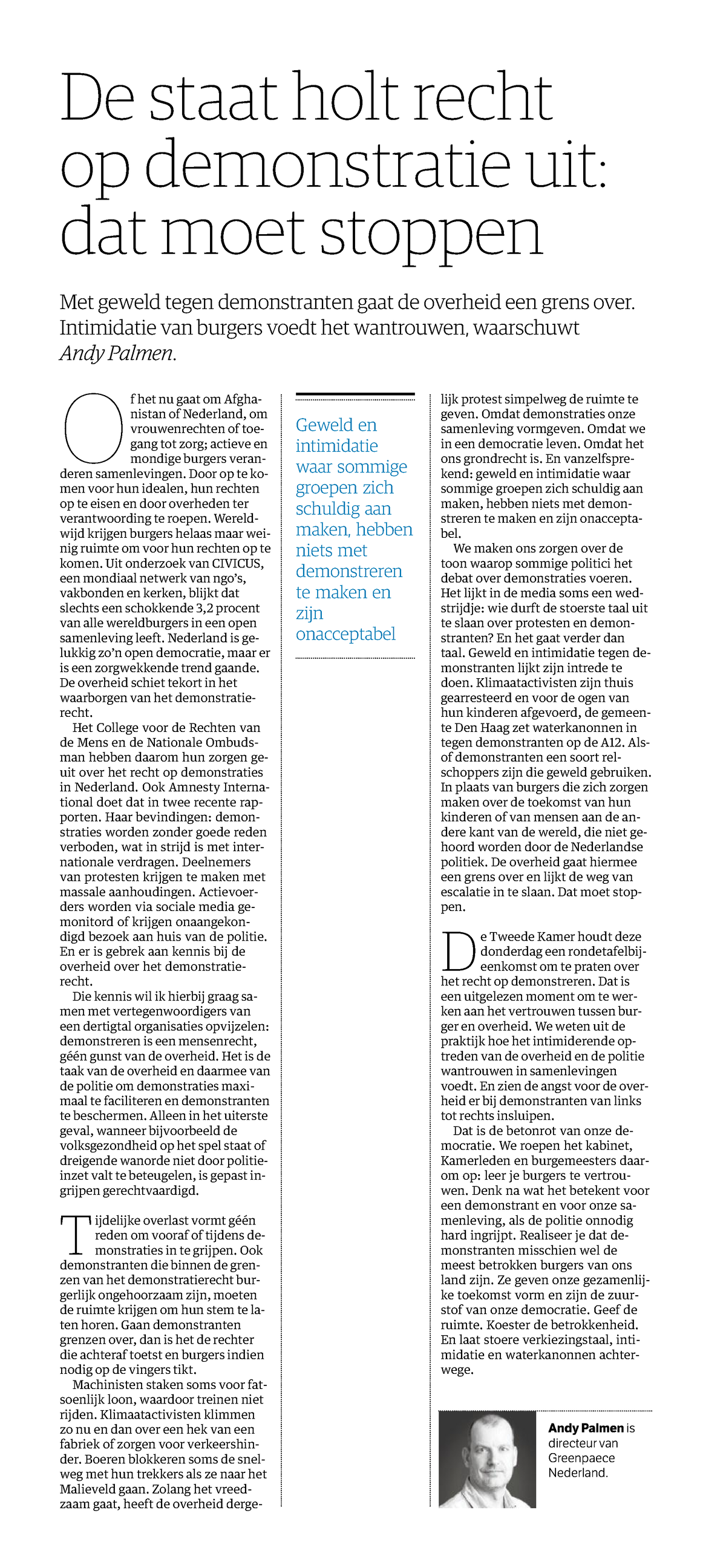 Nrc krant 20230906 4960635 de staat holt recht op demonstratie uit dat ...