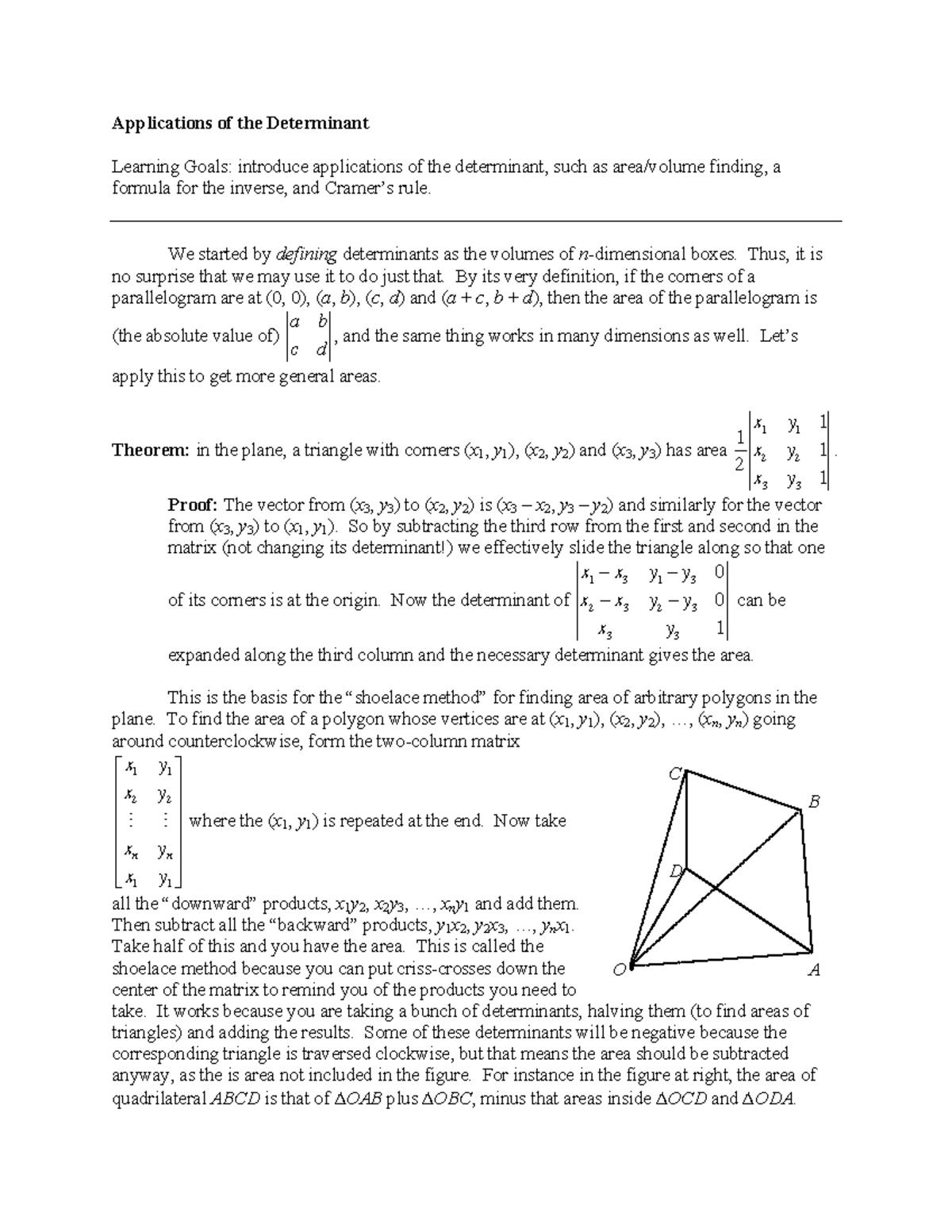 40 Determinant Applications Applications Of The Determinant Learning Goals Introduce