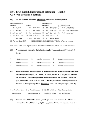 Session 2 Exercises for class Allophones Consonants - ENG1103 English Phonetics Group session 2 ...