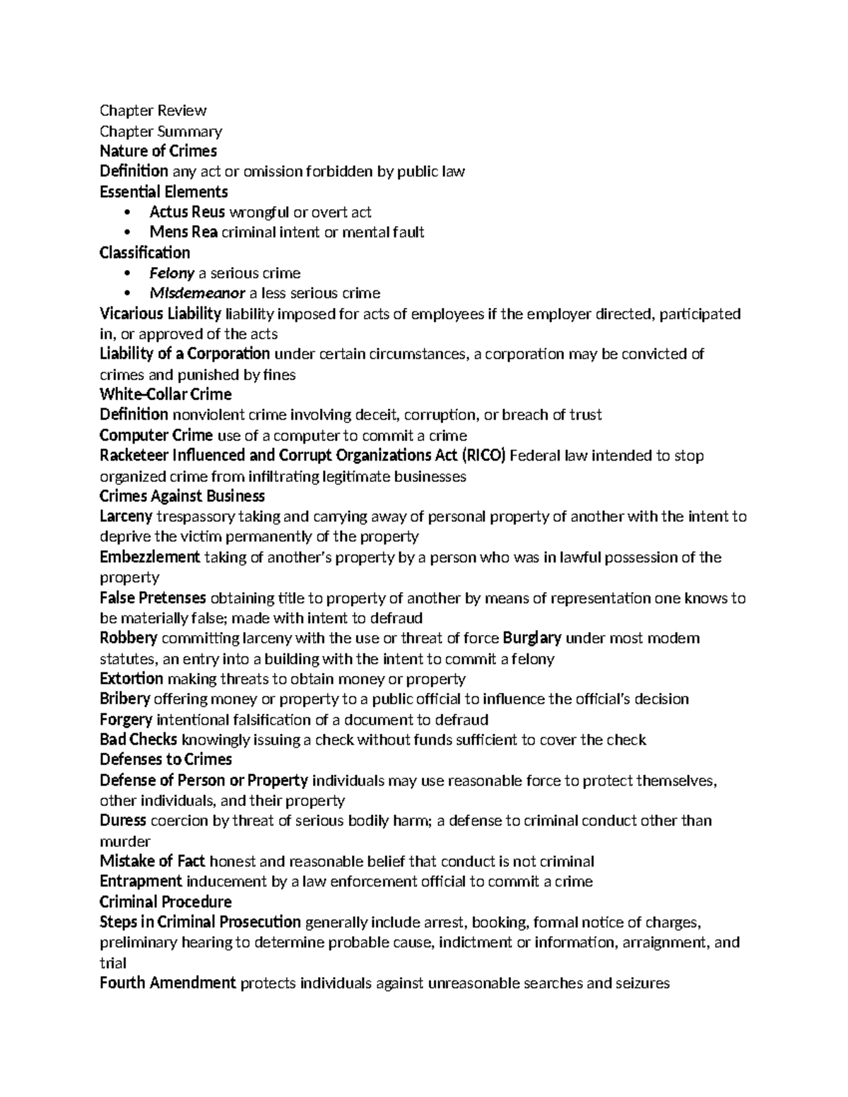 Ch 6 Summary - notes - Chapter Review Chapter Summary Nature of Crimes ...
