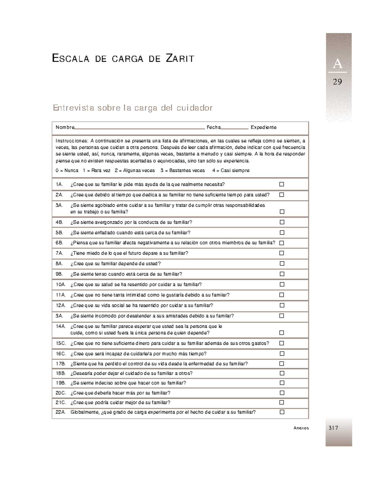 Escala de Zarit Carga del cuidador - Anexos 317 A 29 ESC A L A D E C A ...