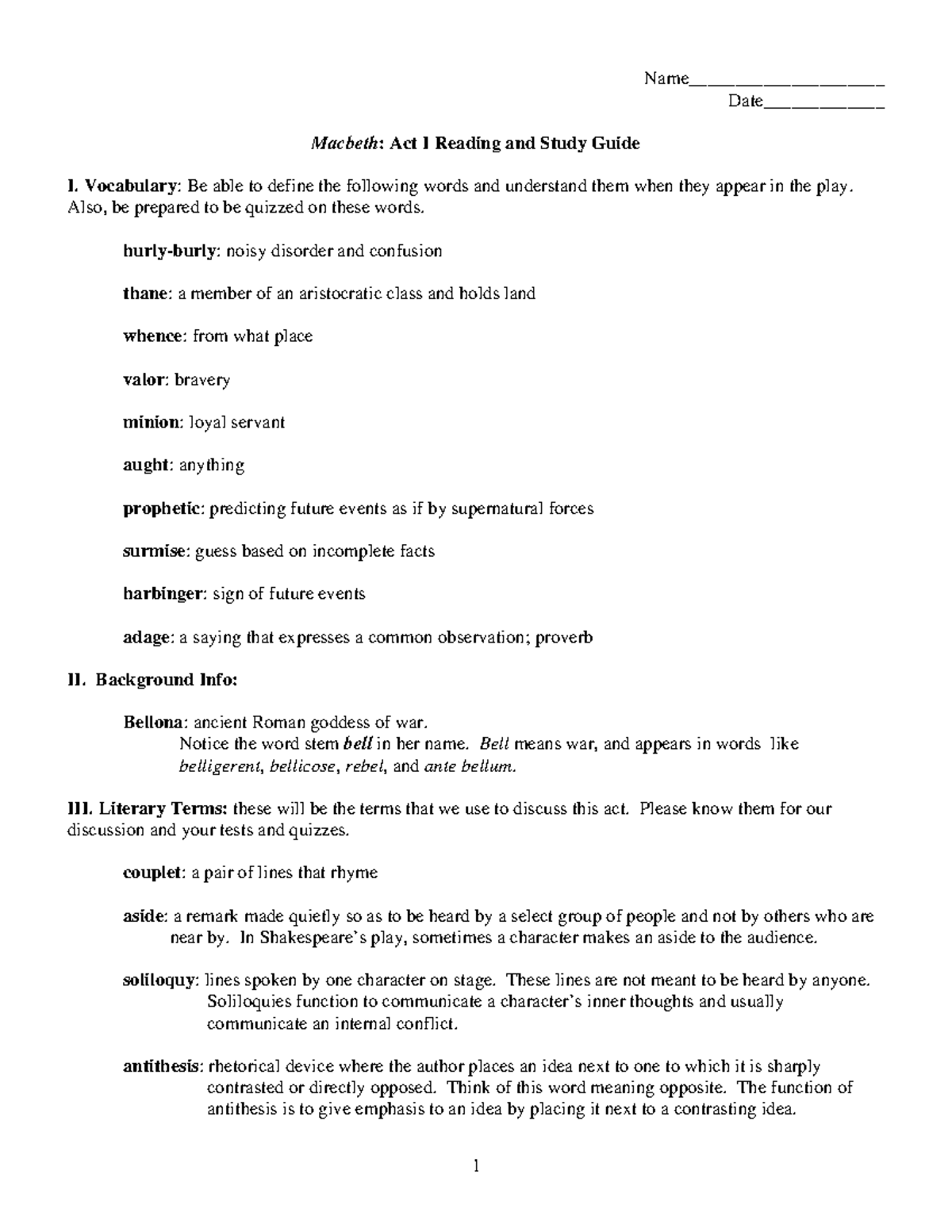 Macbeth Act 1 key - study gude - 1 Name_____________________ Date ...