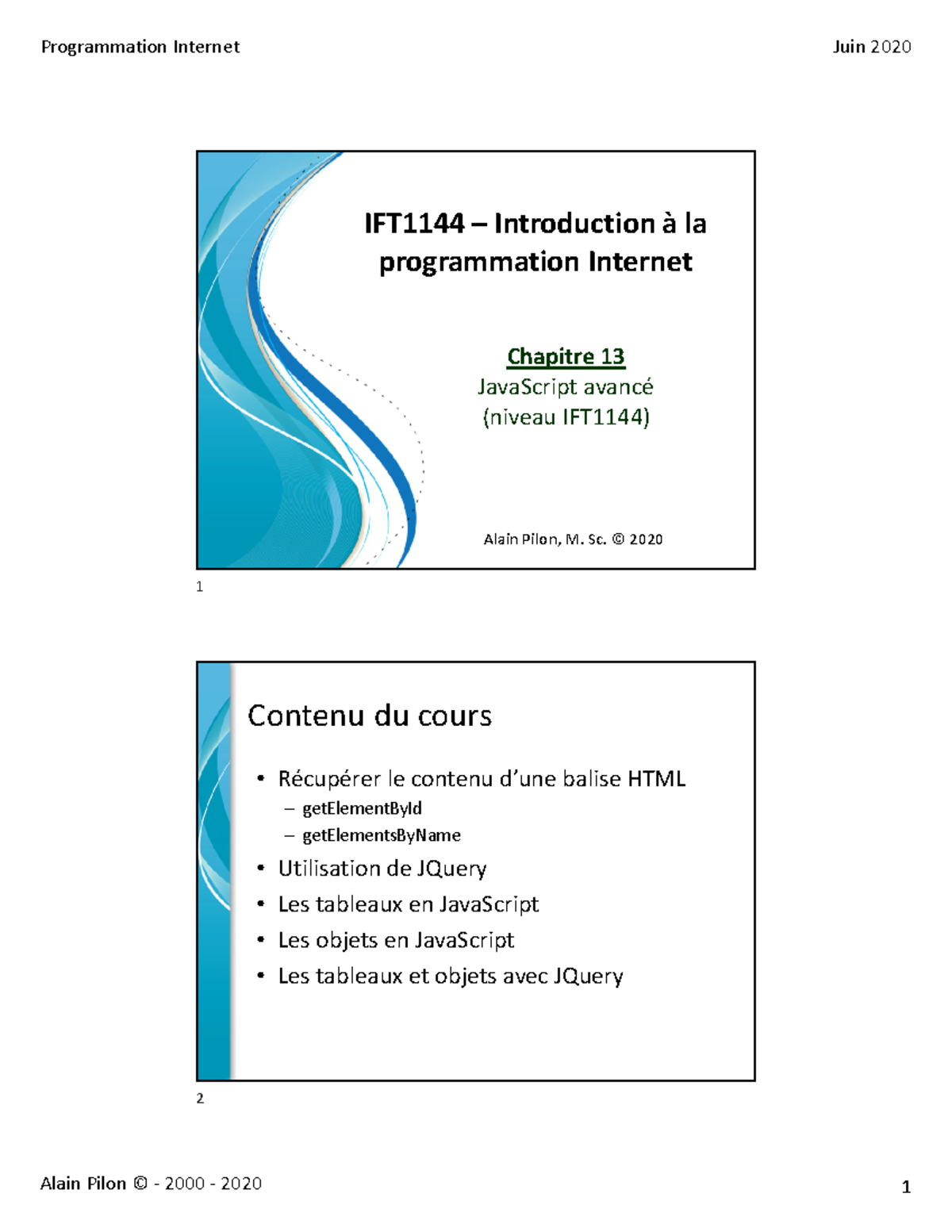 IFT1144 13 avances - notes - IFT1144 – Introduction à la programmation ...