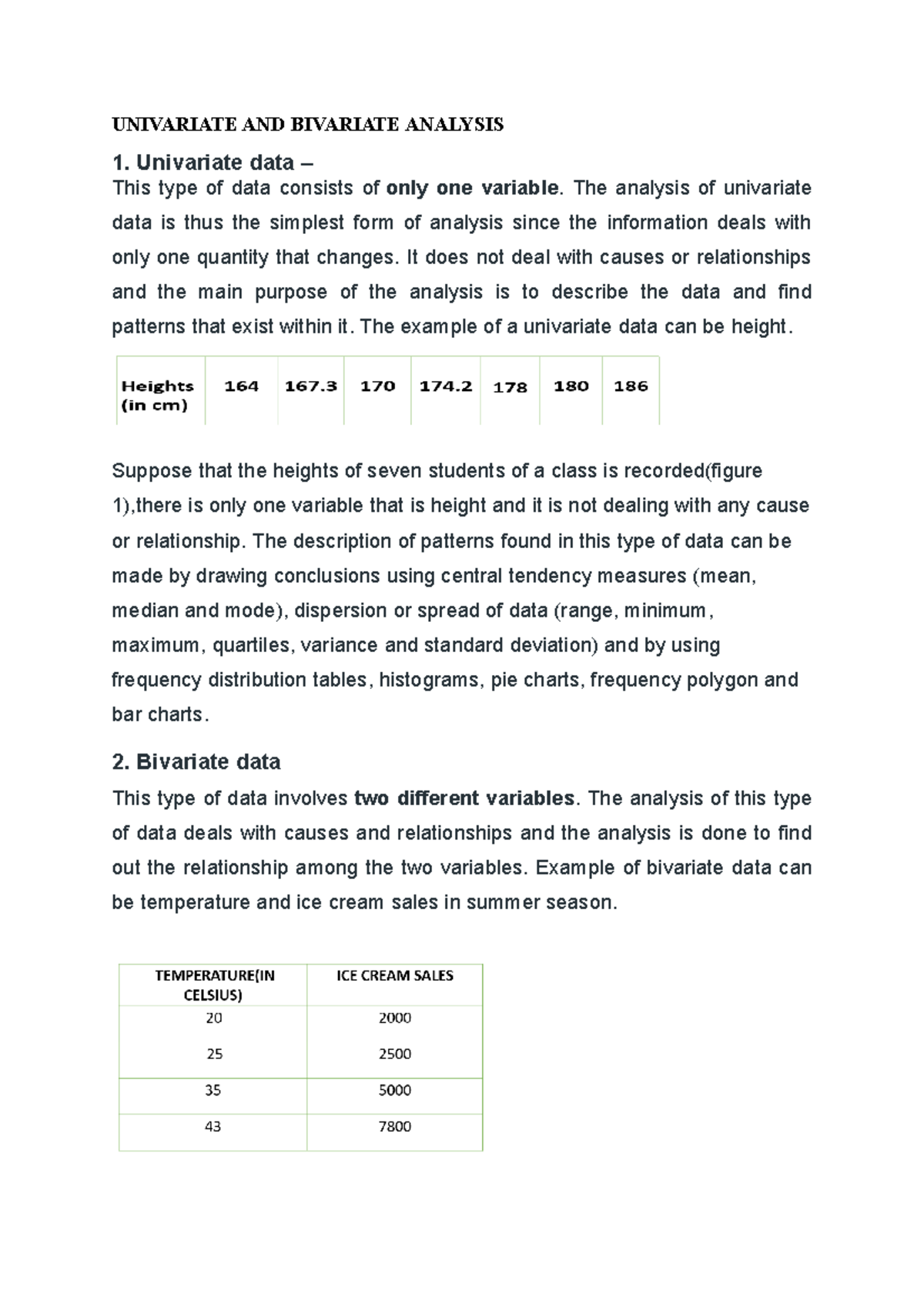 Unit III-Data Preparation to Anova - UNIVARIATE AND BIVARIATE ANALYSIS 1. Univariate data – This ...