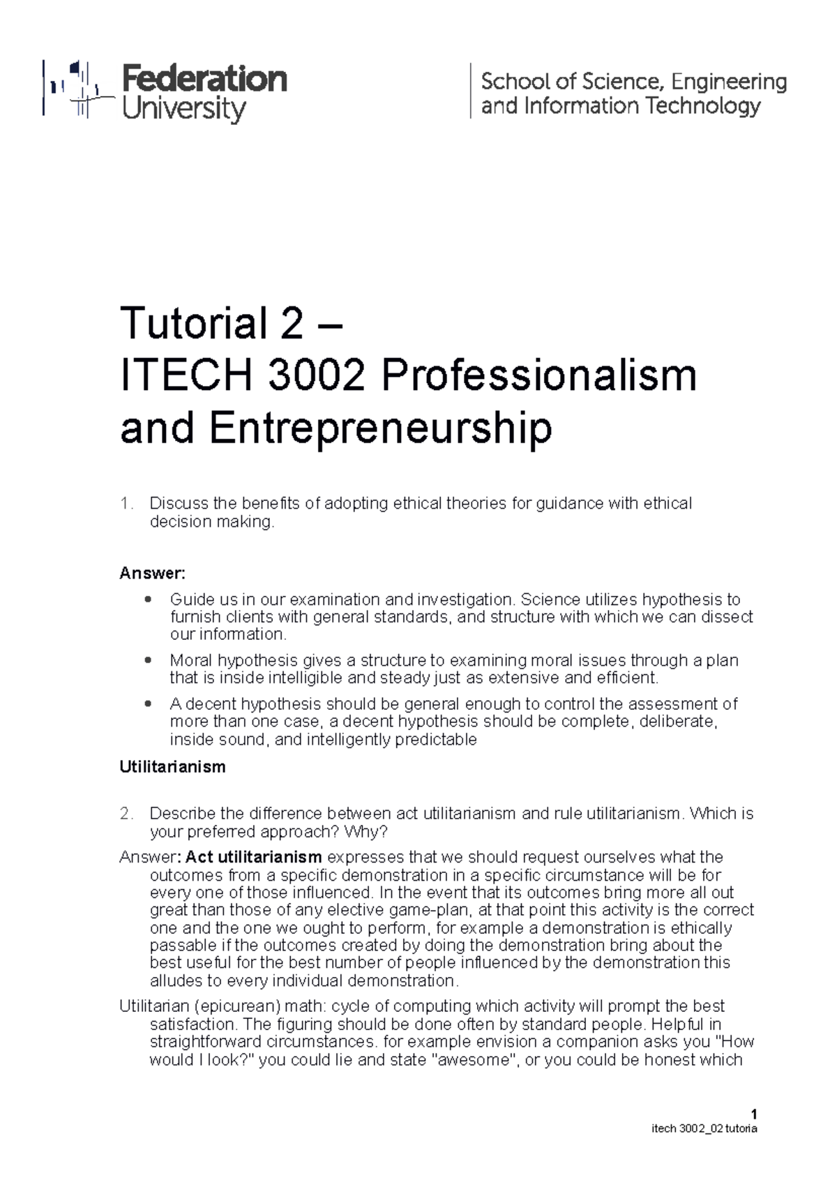 Week 2 - tutorial activities to enhance the knowlegde practically - Tutorial 2 – ITECH 3002 ...