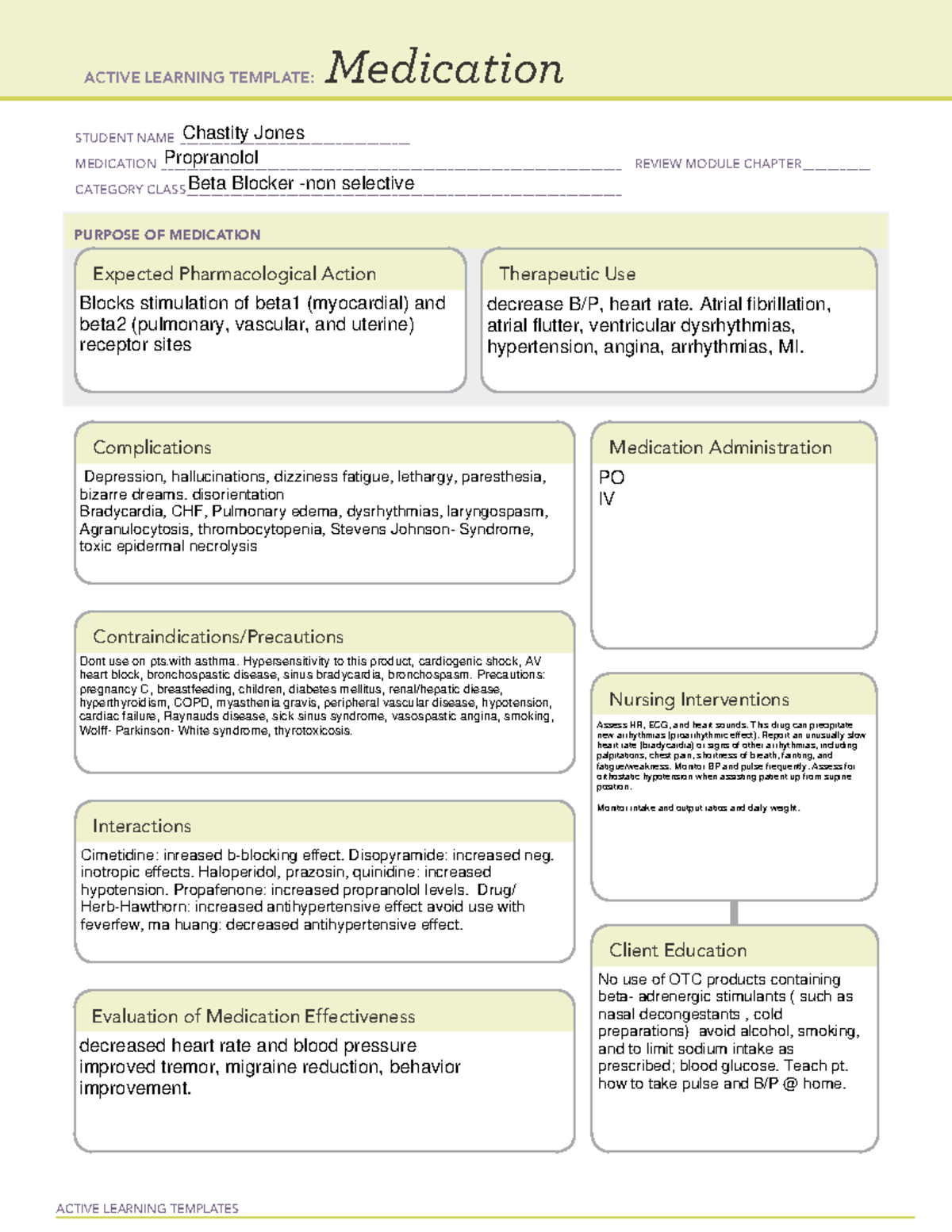 Propranolol - med card - ACTIVE LEARNING TEMPLATES Medication STUDENT ...