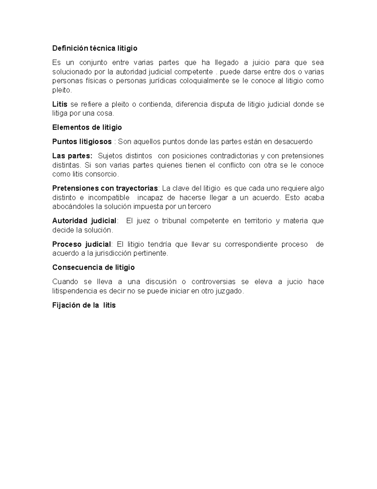 Temario procesal - Apuntes - Definición técnica litigio Es un conjunto ...