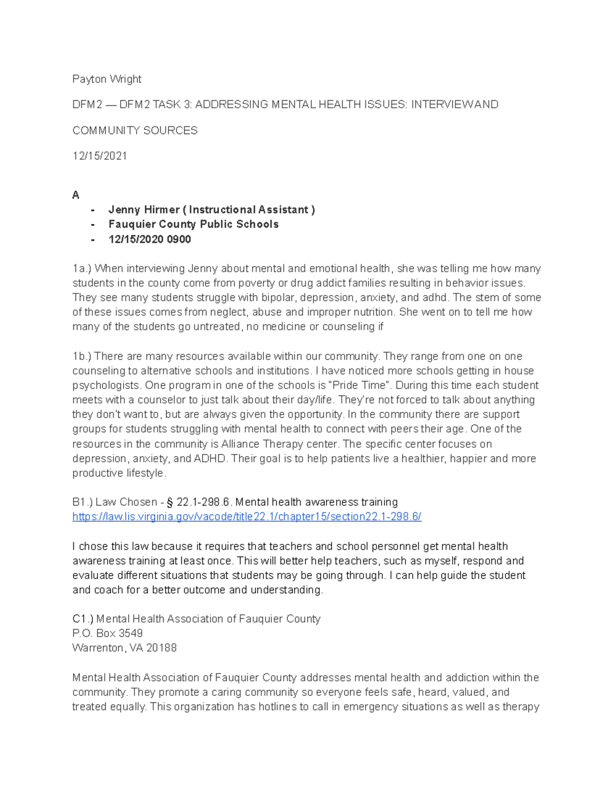 Task 3-2 - passed - Payton Wright DFM2 — DFM2 TASK 3: ADDRESSING MENTAL ...