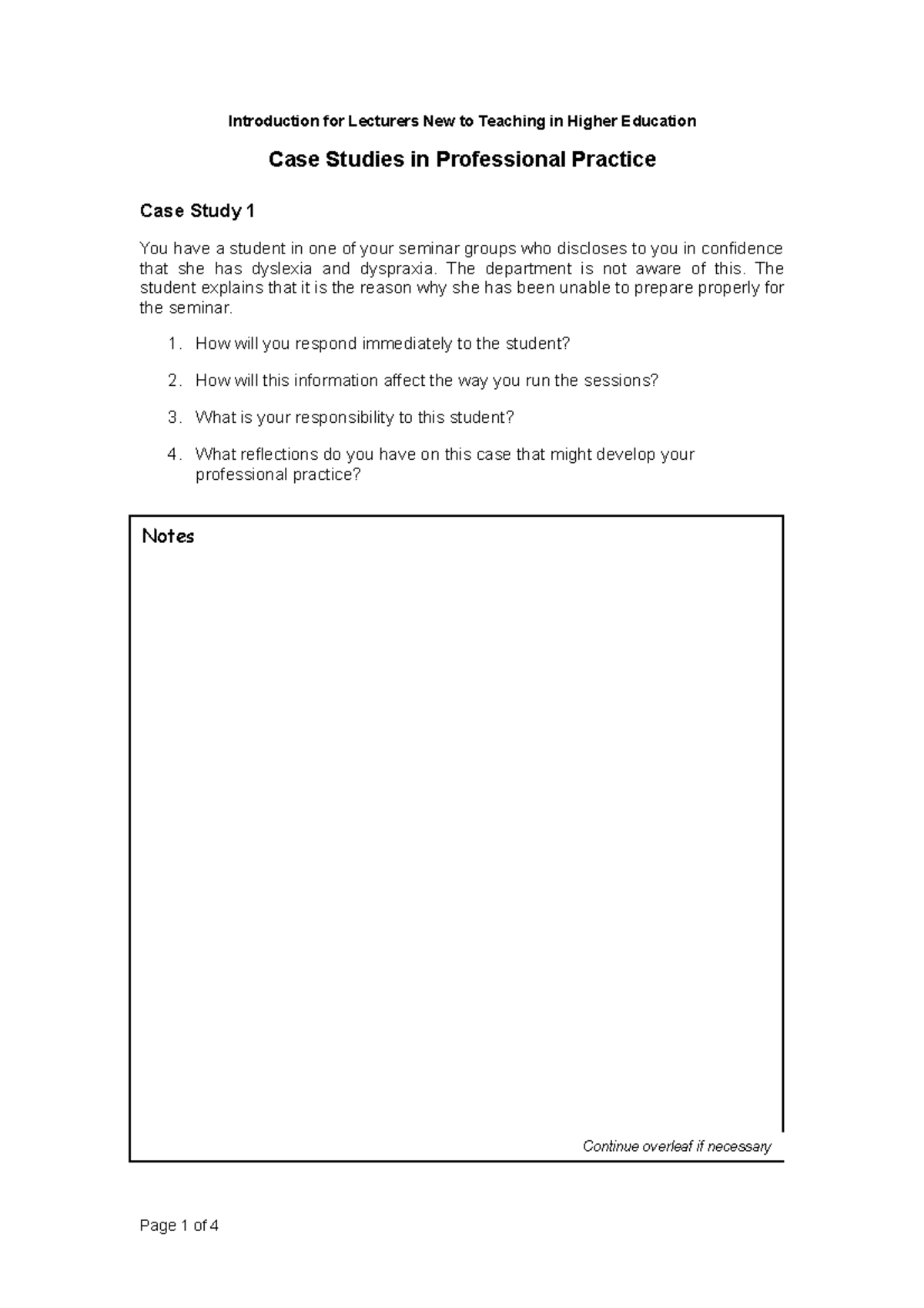 Case Studies handout rv 97 - Introduction for Lecturers New to Teaching ...
